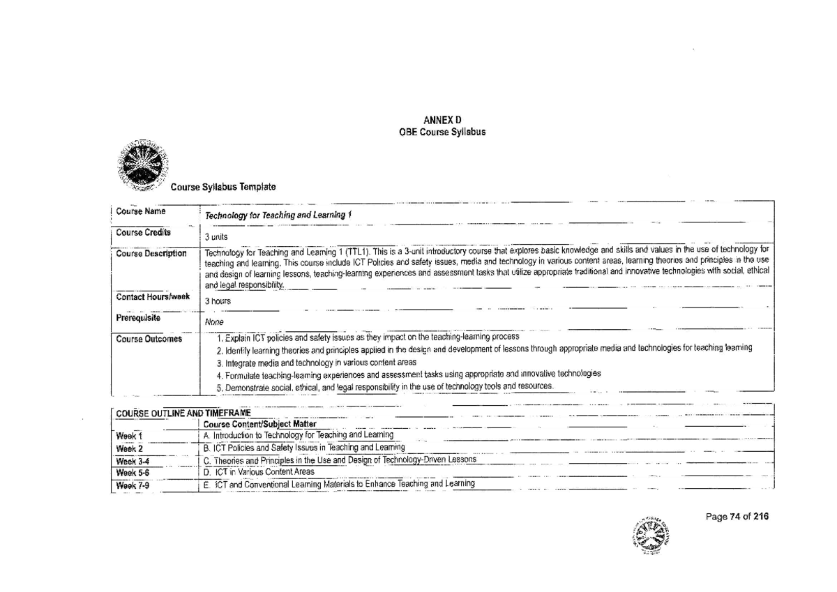 CHED Template for OBE-Ready Syllabus Design Guide - Studocu