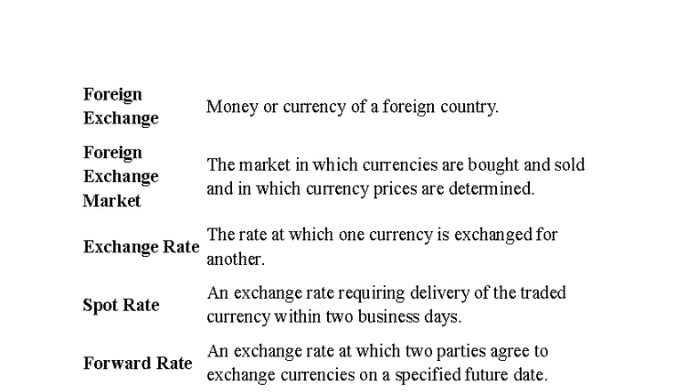 Foreign Exchange Terms - Vocab 5 for Finance 101 - Studocu