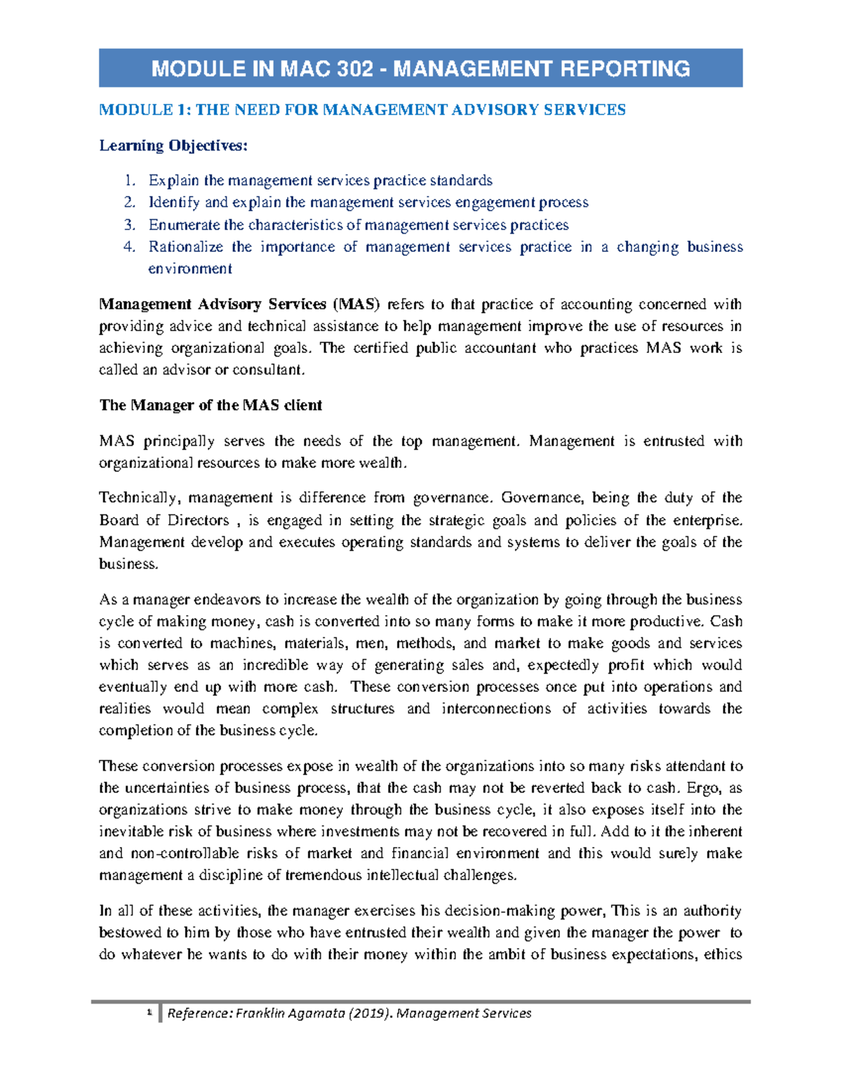 MAC 302 Module - Insights on Management Reporting Practices - Studocu