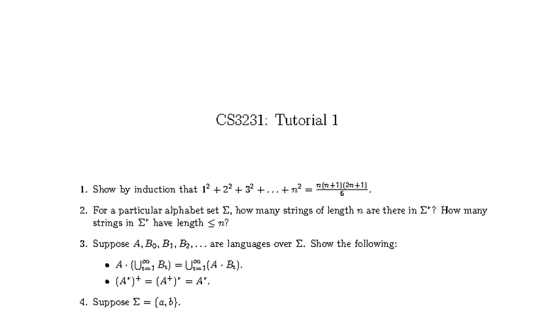 CS3231: Tutorial 1 - Induction and DFA Questions - Studocu