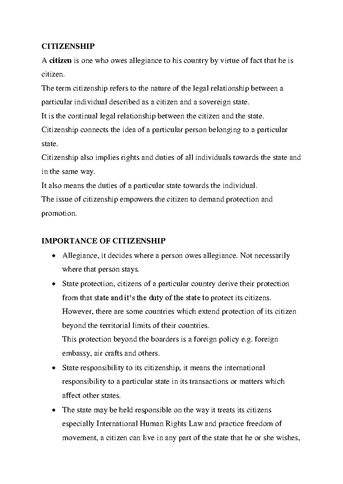 Citizenship - Resourceful. - CITIZENSHIP A citizen is one who owes ...