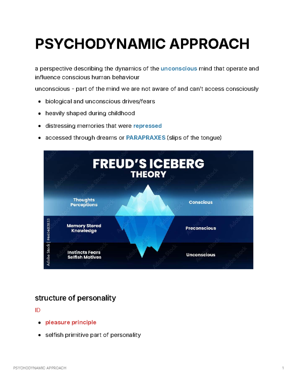 PSYCH 101: Psychodynamic Approach - Unconscious Mind Dynamics - Studocu