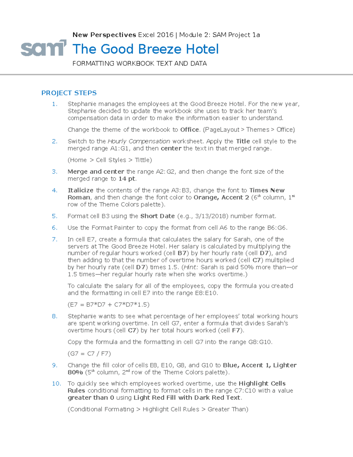 Instructions NP EX16 2a - New Perspectives Excel 2016 | Module 2: SAM ...