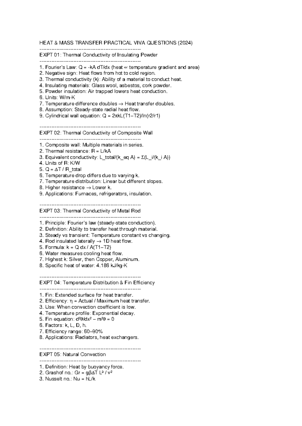 HMT Practical Viva Questions 2024: Heat Transfer Concepts - Studocu