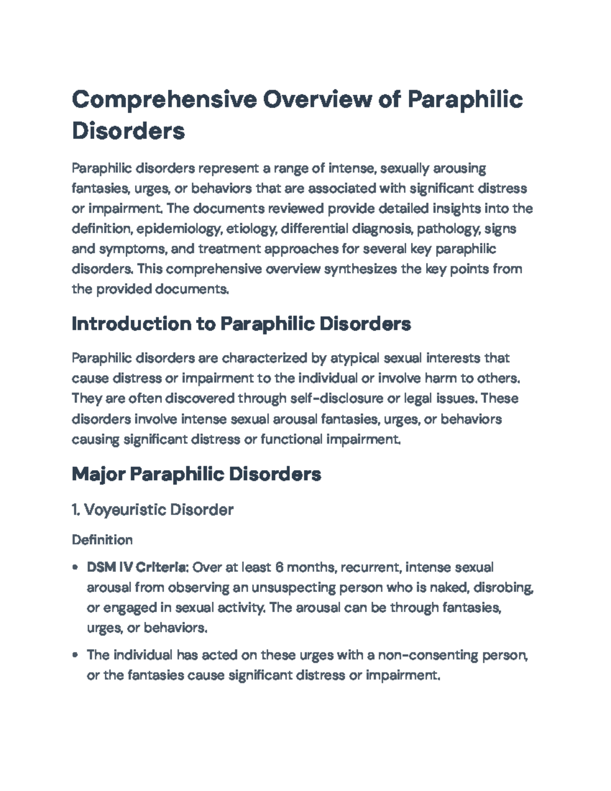 Comprehensive Overview of Paraphilic Disorders: Definition and ...