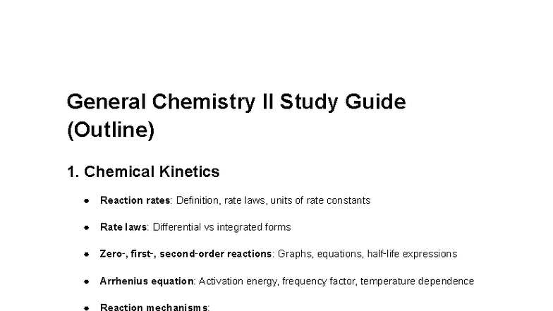 CHEM2 General Chemistry II Study Guide Outline - Studocu