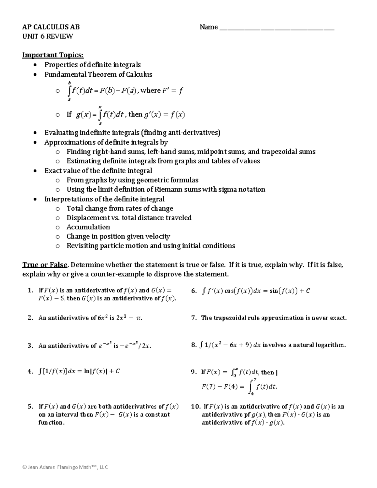 Unit 6 AP Calculus AB Review: Integrals & Fundamental Theorem Insights ...