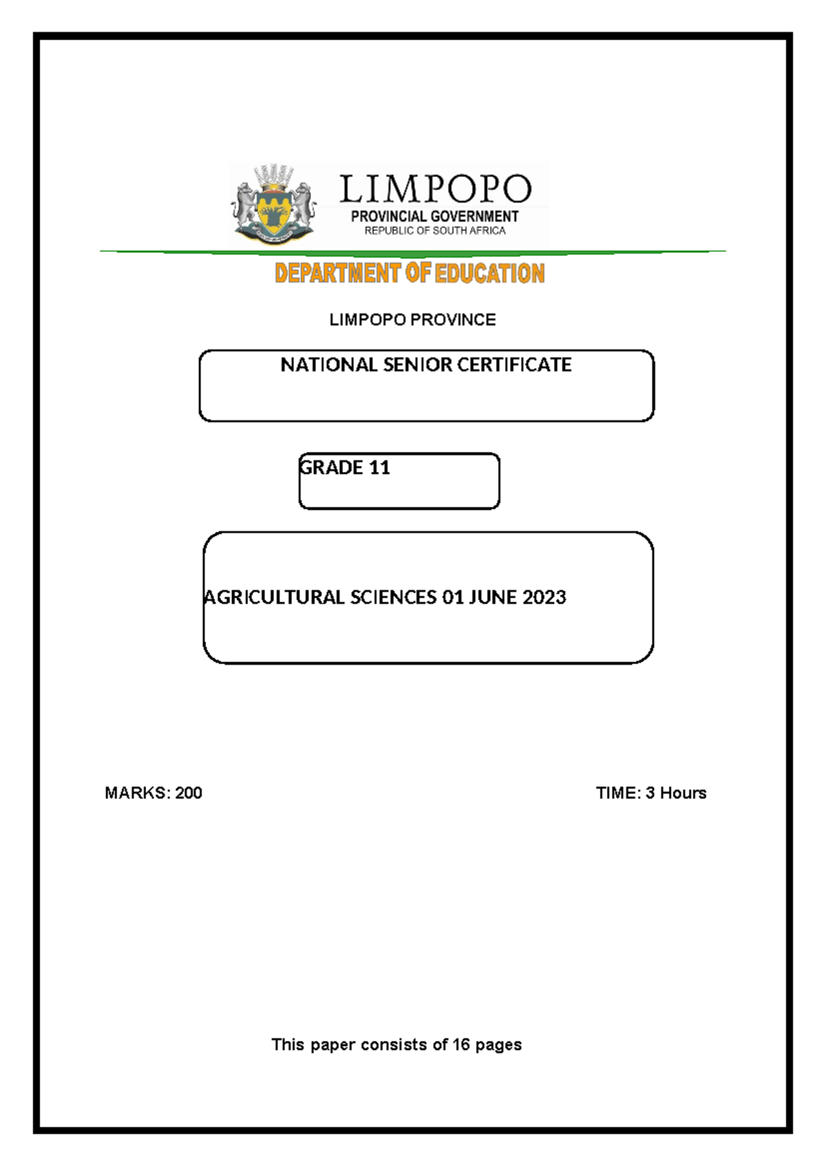 Agricultural Sciences Gr 11 NSC Limpopo June 2023 Exam Question Paper ...