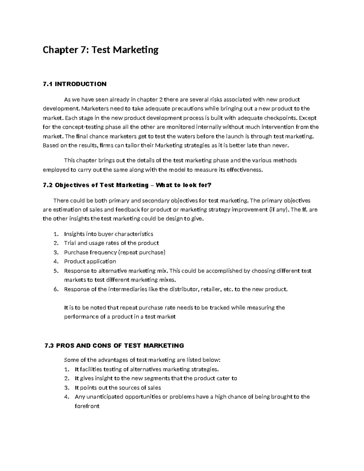 Chapter 7: Understanding Test Marketing Strategies - Studocu