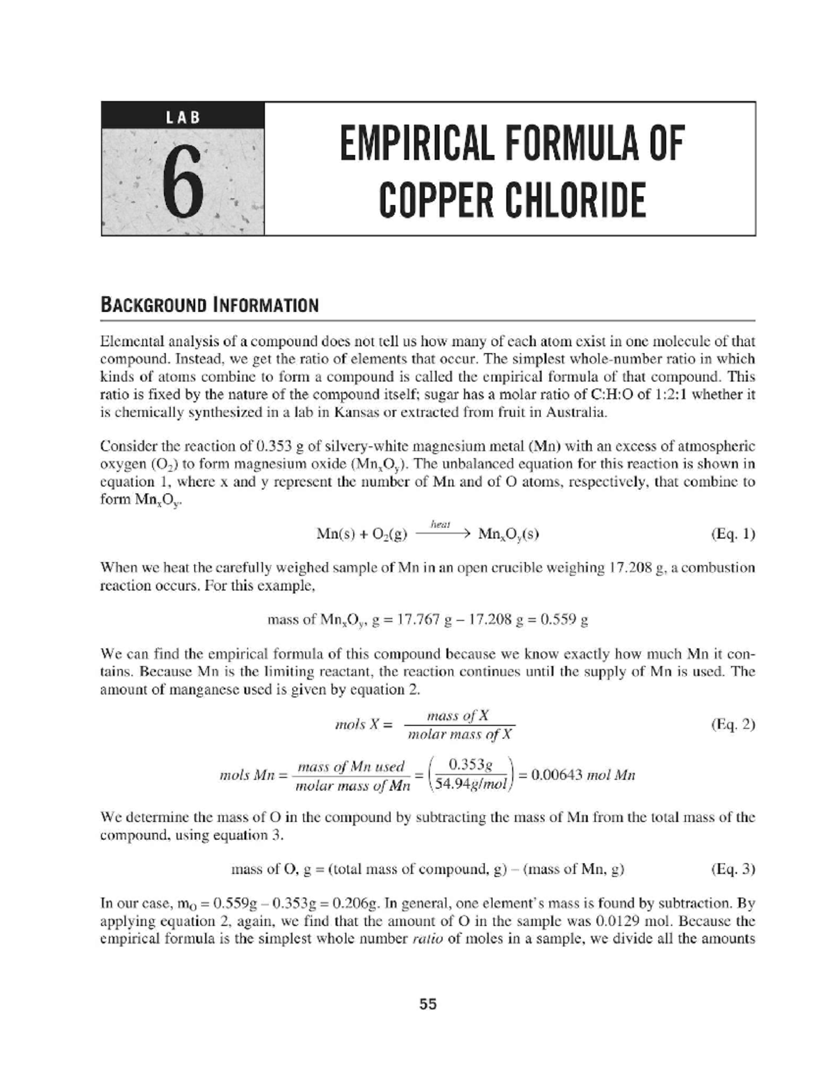 LAB 6: DETERMINING THE EMPIRICAL FORMULA OF COPPER CHLORIDE - Studocu