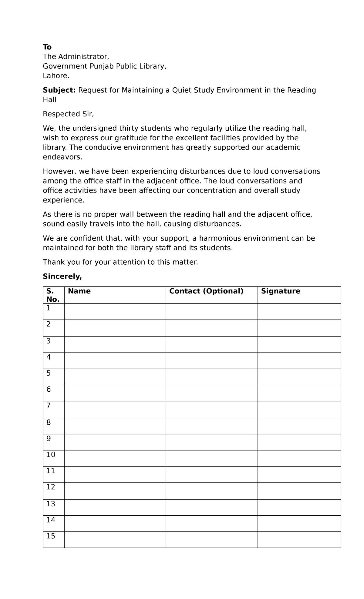 Application for Library Quiet Study Environment Request - Studocu