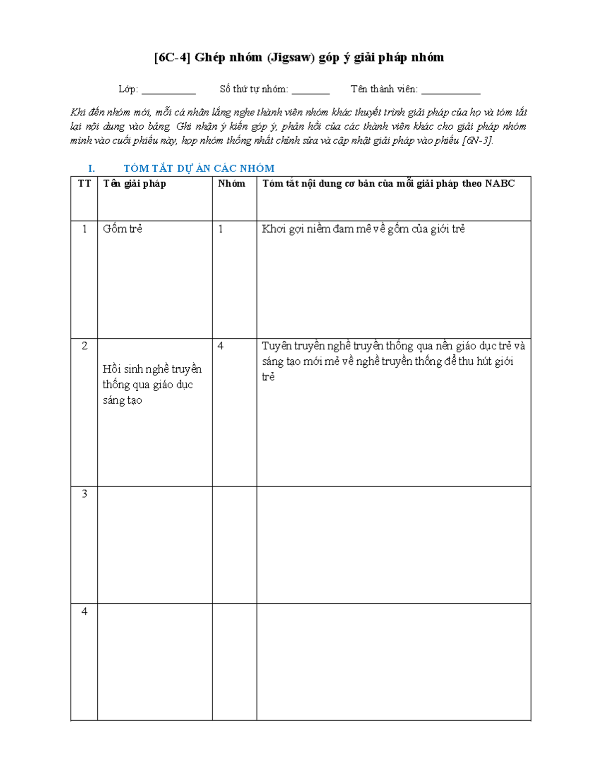 6B. [6C-4] Jigsaw Group Feedback on Project Solutions - Studocu
