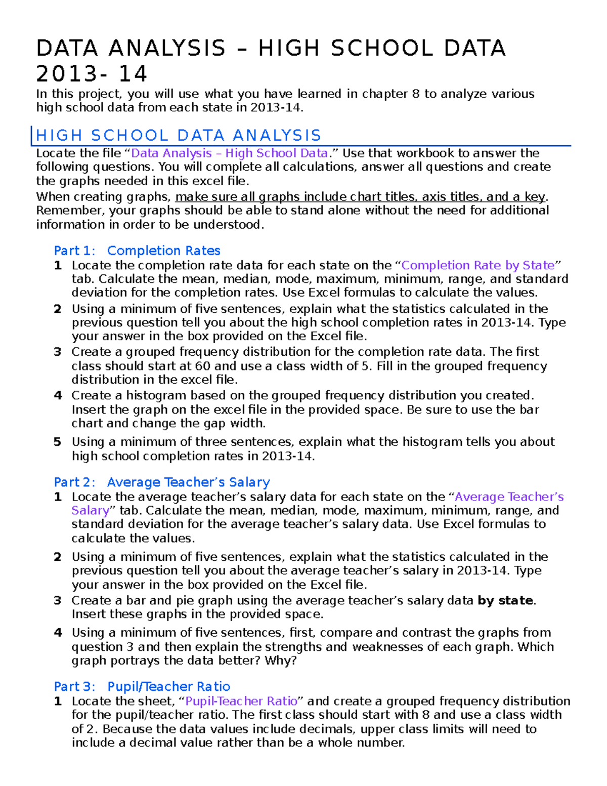 Data Analysis Project Instructions - High School Data (2013-14) - Studocu