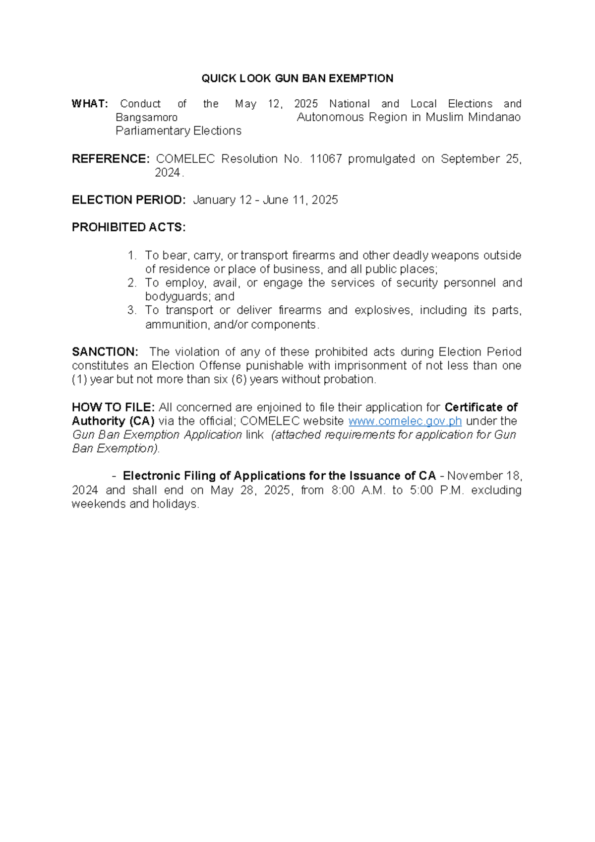 Gun Ban Exemption: Requirements for May 2025 Elections - Studocu