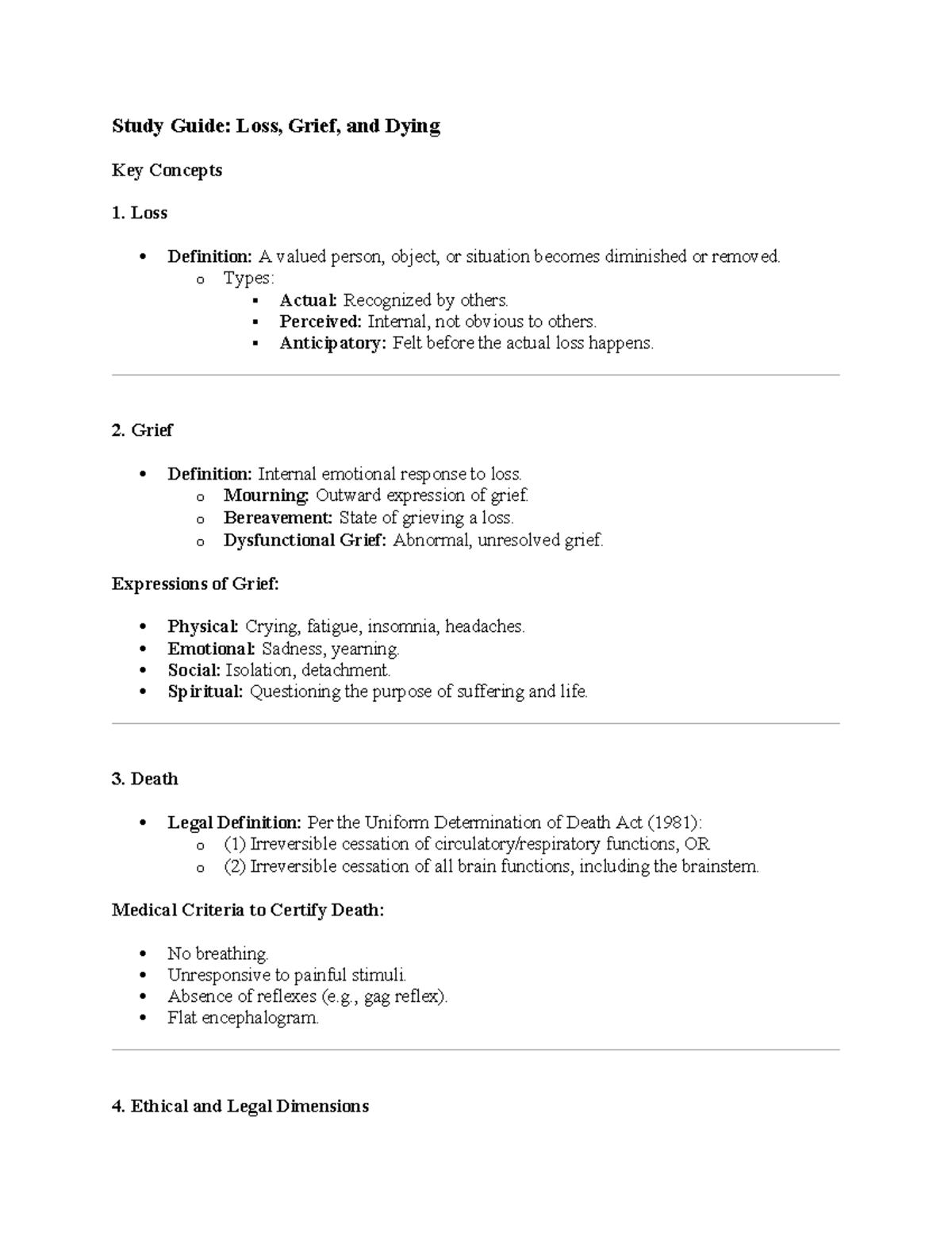 Study Guide: Key Concepts of Grief, Loss, and Dying (HLTH 101) - Studocu