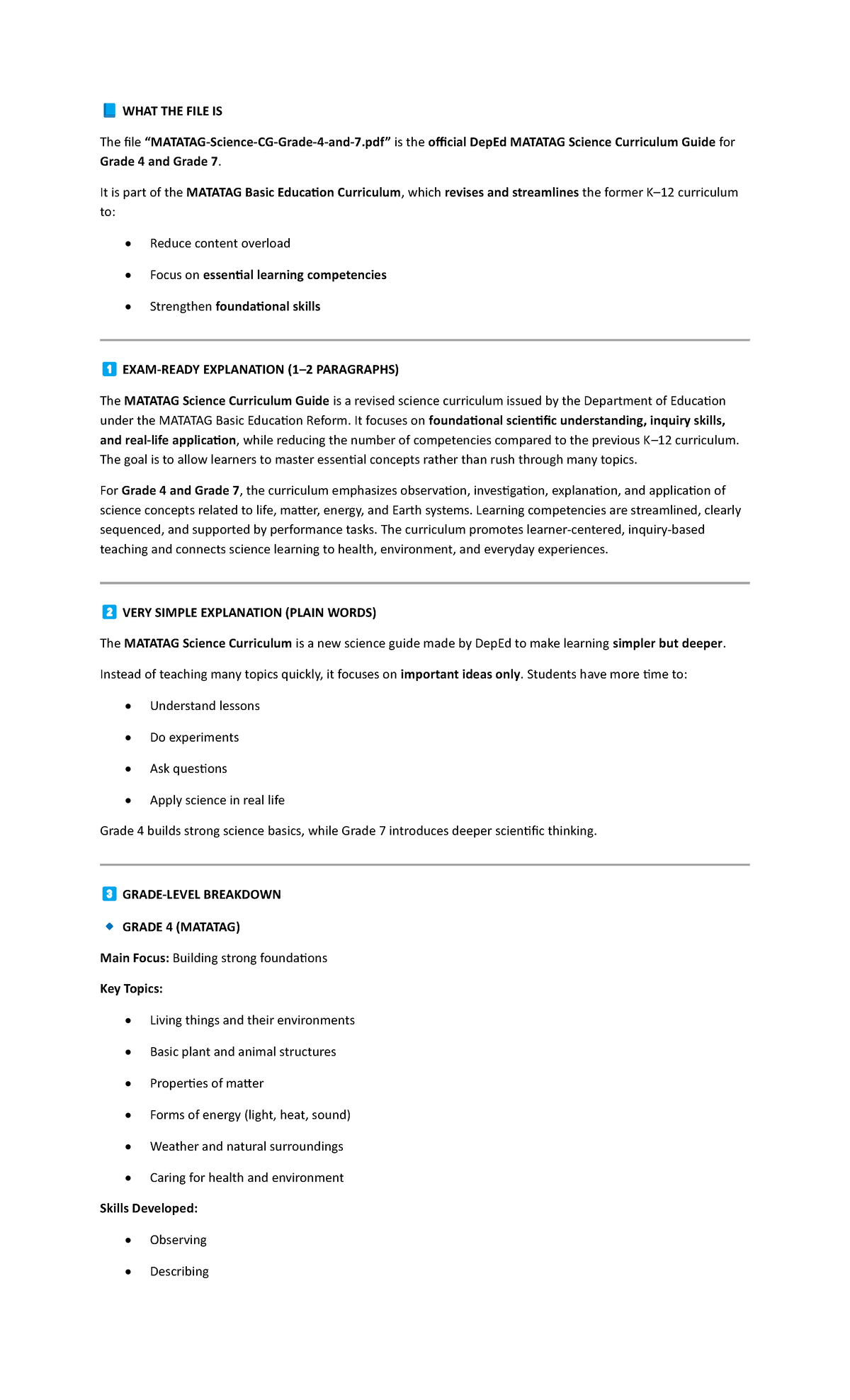 MATATAG Science Curriculum Guide for Grades 4 & 7 Overview - Studocu