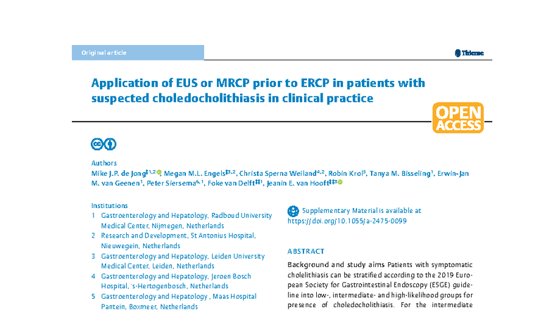 EUS vs MRCP Prior to ERCP in Suspected Choledocholithiasis: A Study ...