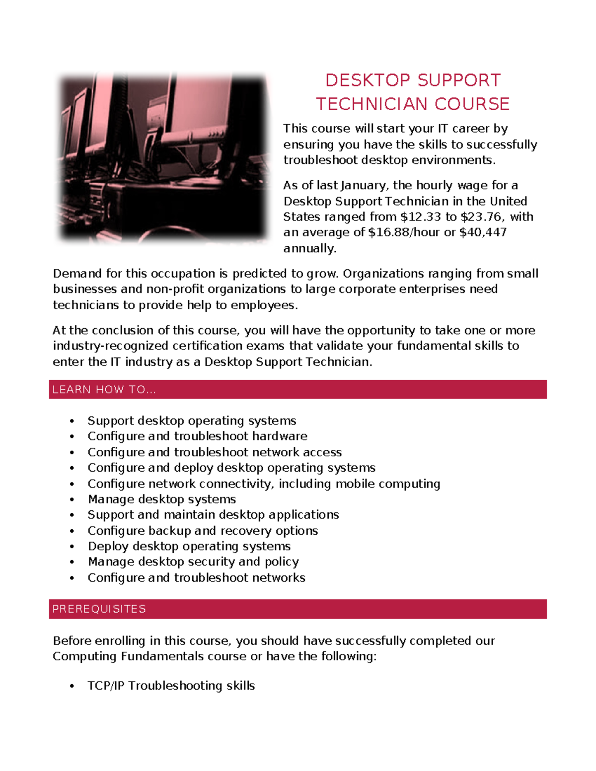 2019 Word 201 Technician - DESKTOP SUPPORT TECHNICIAN COURSE This ...