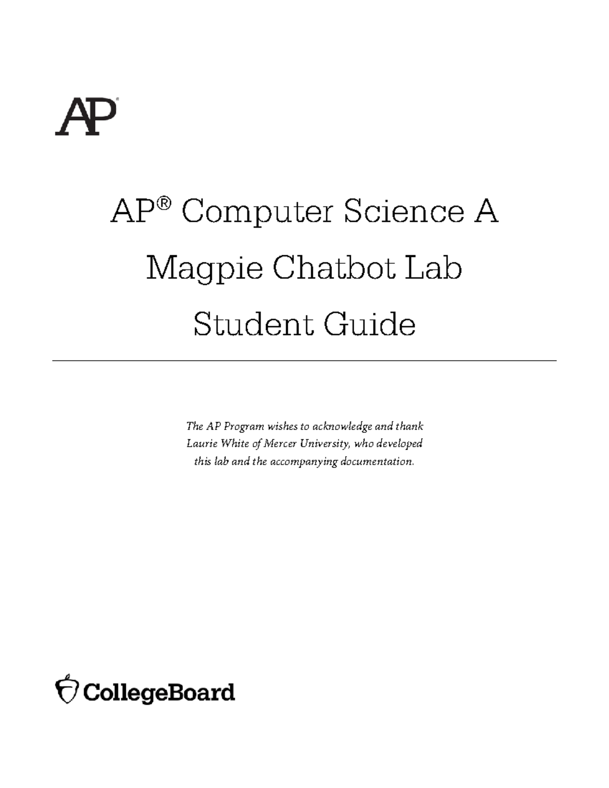Magpie Lab Student Guide updated Sept 2014 - AP ® Computer Science A ...