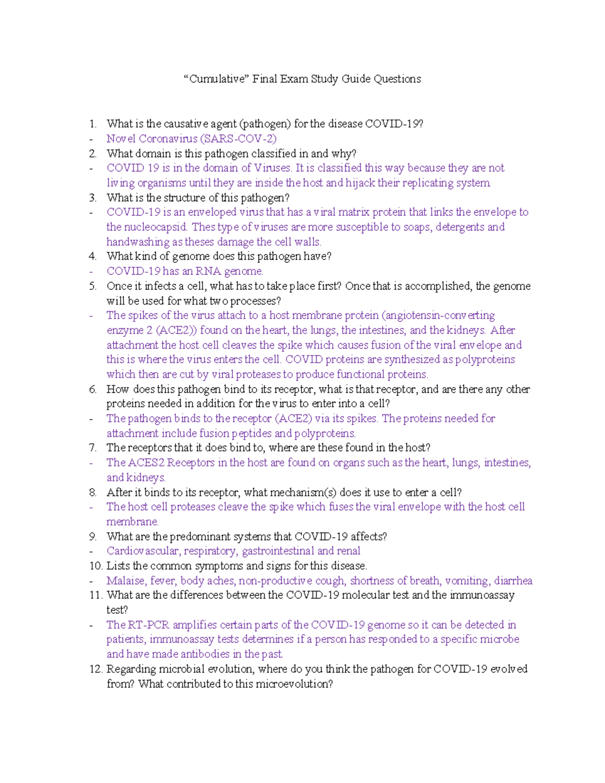 Final Exam Study Guide: COVID-19 Pathogen Insights and Mechanisms - Studocu