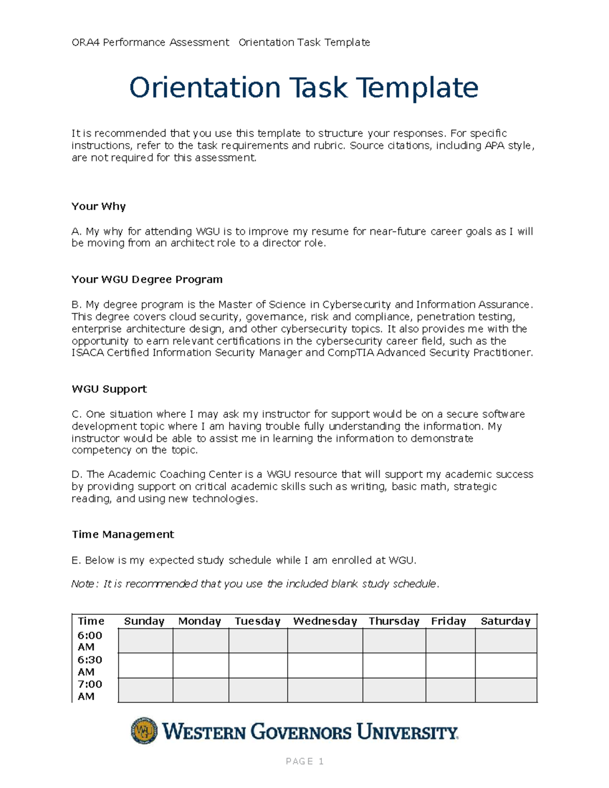 ORA4 Performance Assessment Orientation Task Guide - Studocu