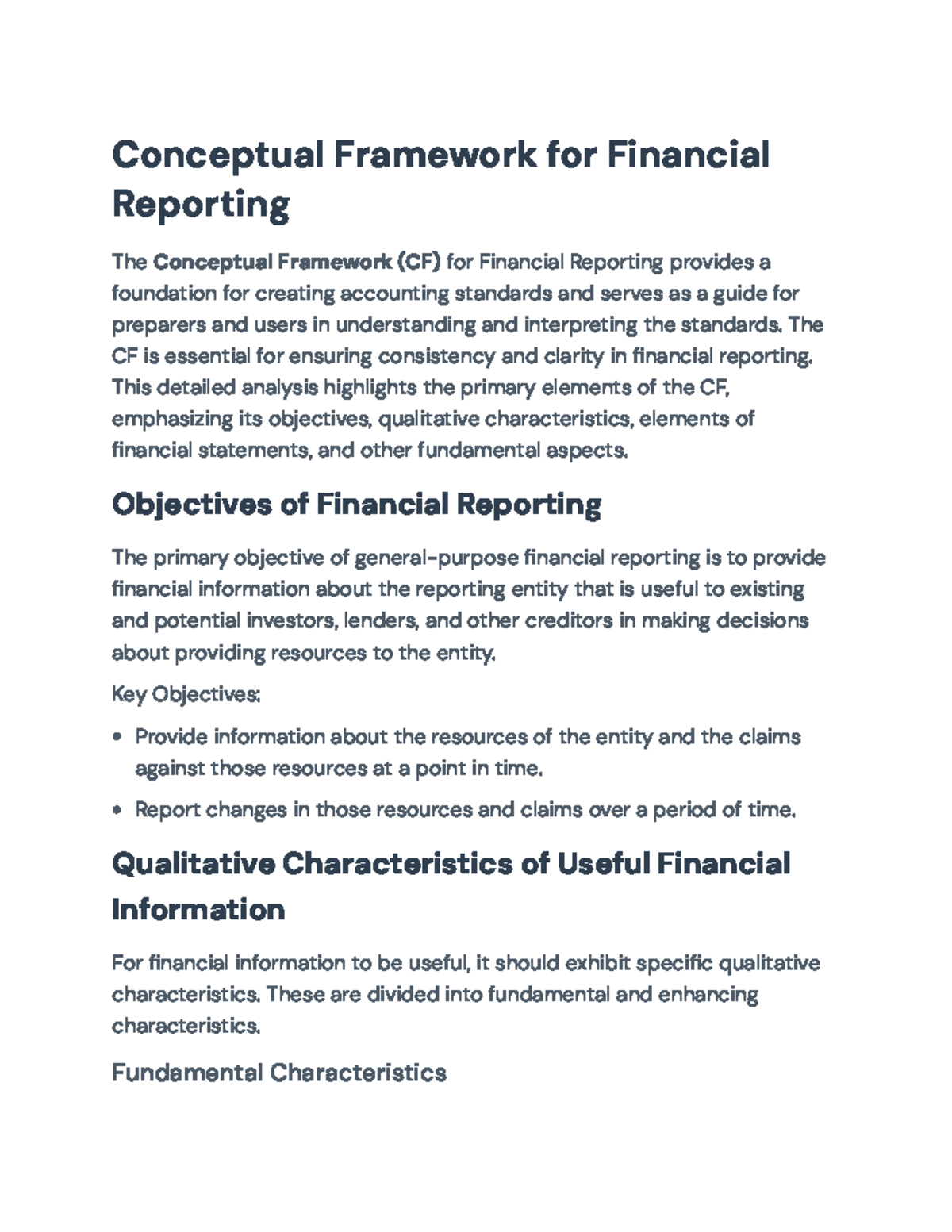 Conceptual Framework for Financial Reporting: Key Elements and Updates ...