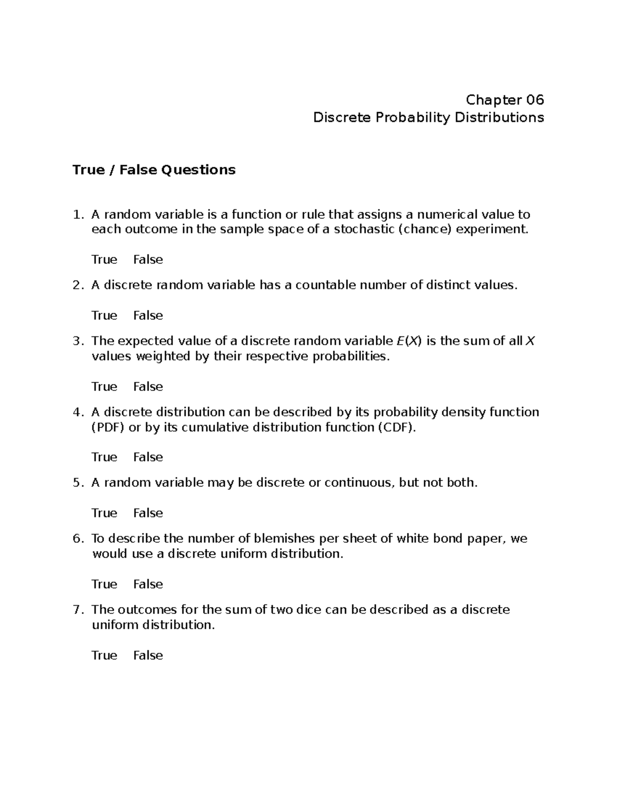 SB Test Bank: Discrete Probability Distributions (Chapter 6) - Studocu