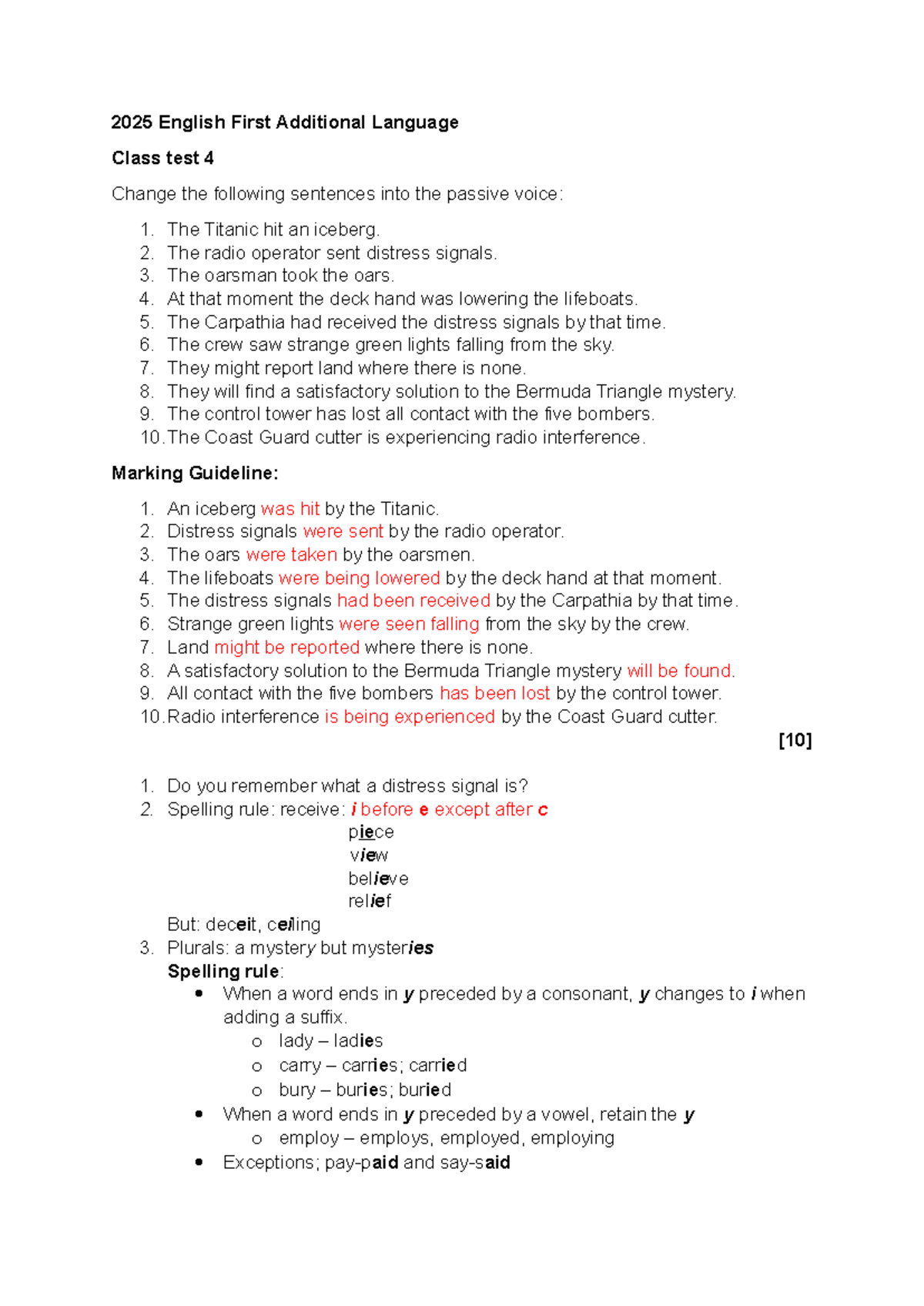 Class test 4 - Language - 2025 English First Additional Language Class ...