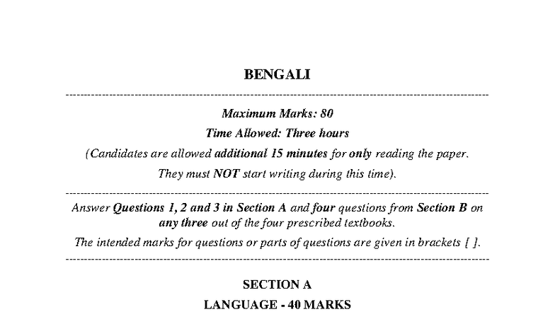 ISC Class 12 Bengali Specimen Question Paper 2023 - Studocu