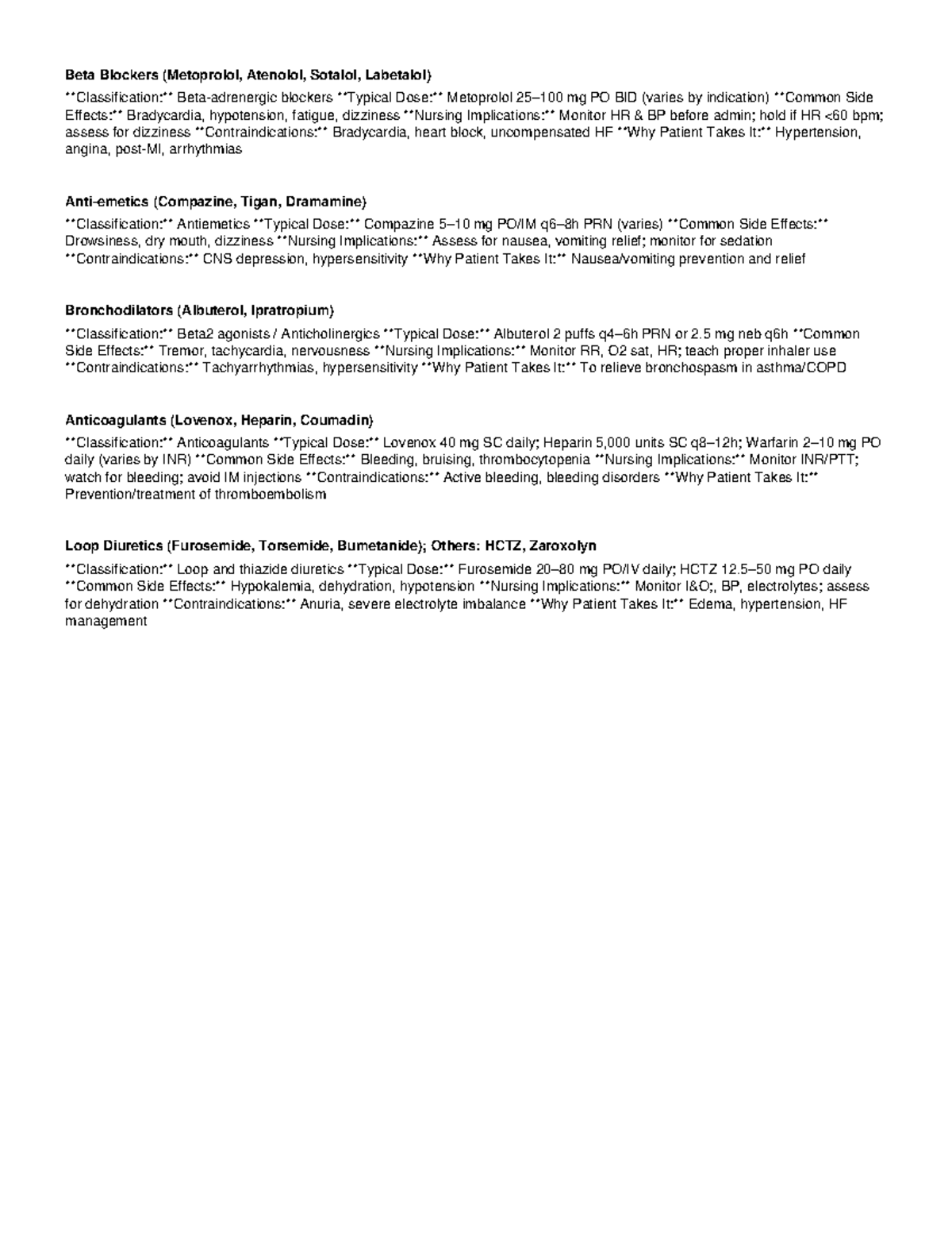 Common Medications Flashcards 2: Beta Blockers & More - Studocu