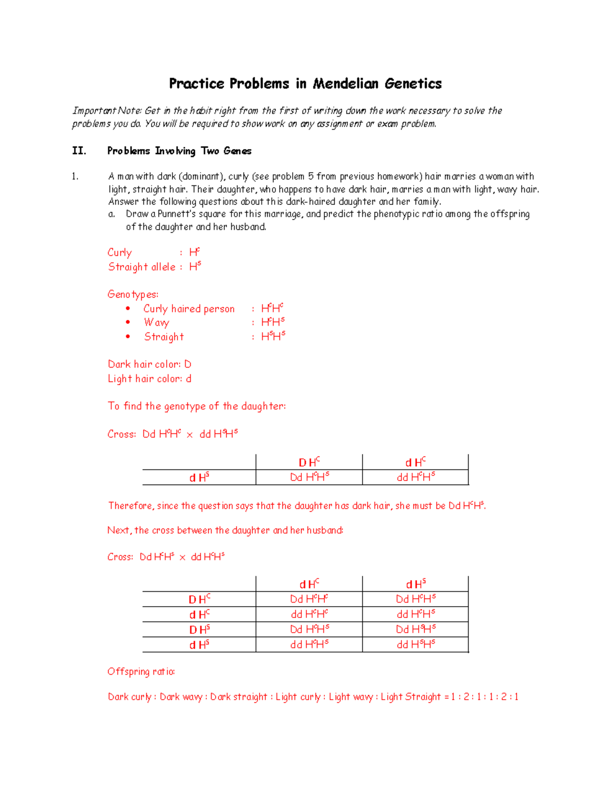 Genetics Practice problems - Dihybrid - answer key - Practice Problems ...