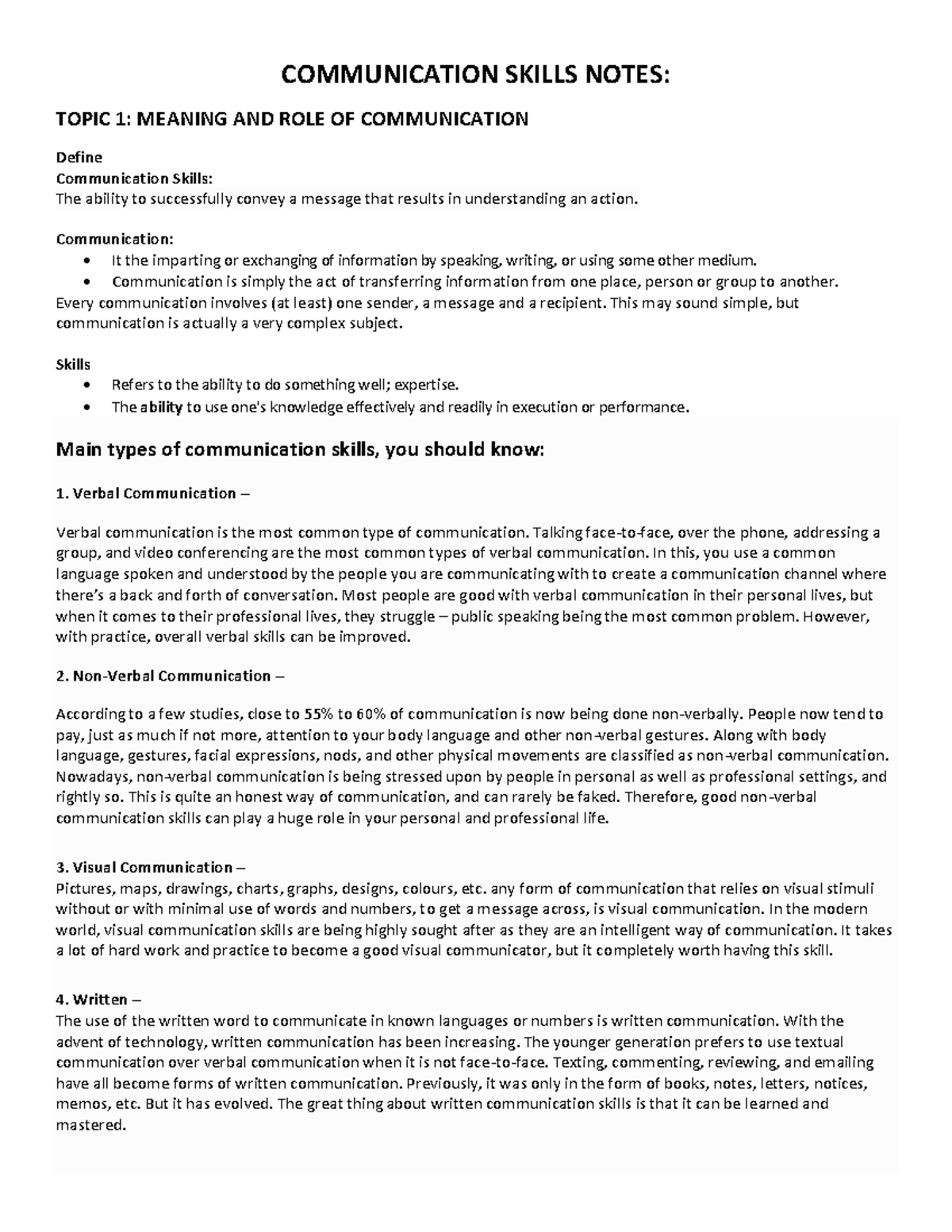 Communication Skills Notes: Understanding Key Concepts - Studocu
