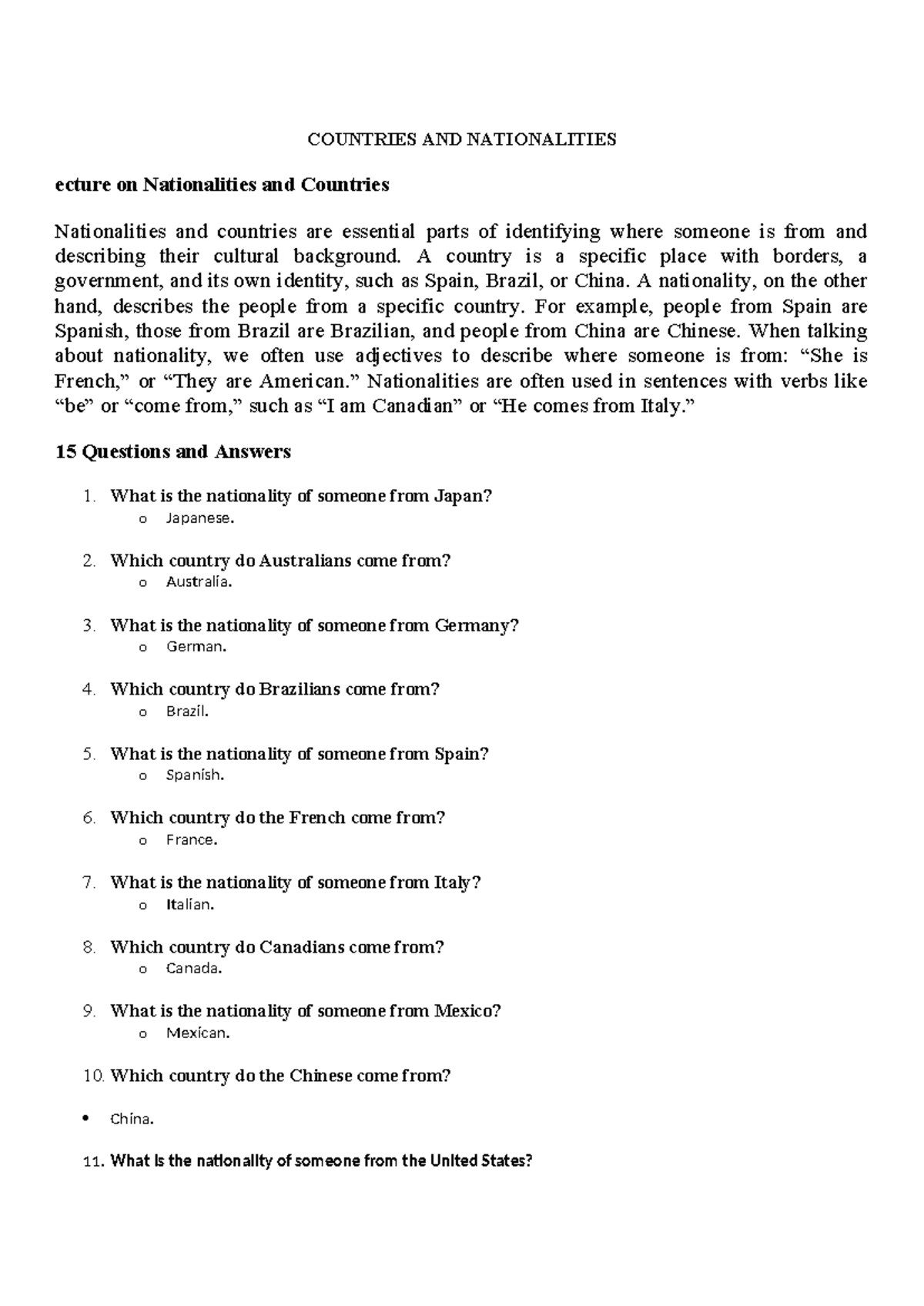 Countries and Nationalities: Identification and Usage Guide - Studocu