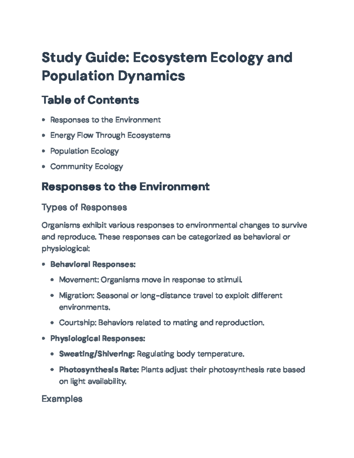 Study Guide: Ecosystem Ecology & Population Dynamics (BIO 101) - Study ...