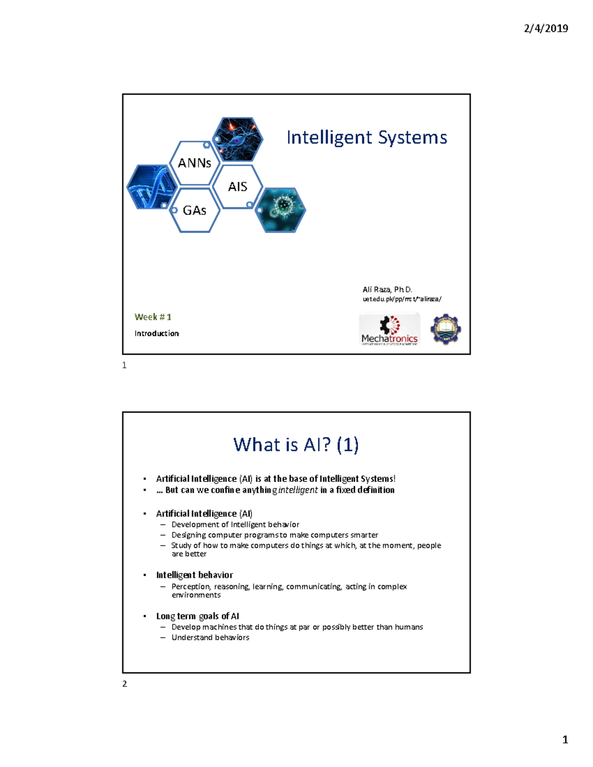 Wk 1 - Introduction to Artificial Intelligence Concepts and Approaches ...