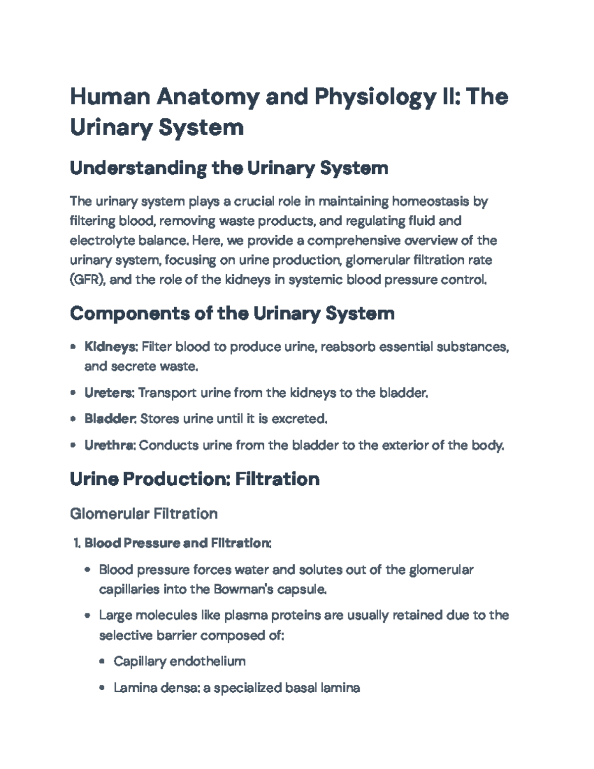 Human Anatomy and Physiology II: Comprehensive Overview of the Urinary ...