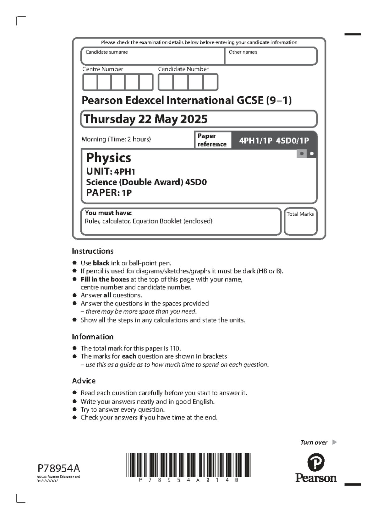 I G Physics - Exam Paper 1P (Double Award) - June 2025 - Studocu