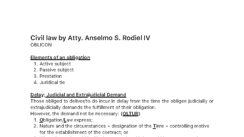 OBLICON: Elements of Obligation and Legal Implications - Atty. Anselmo ...
