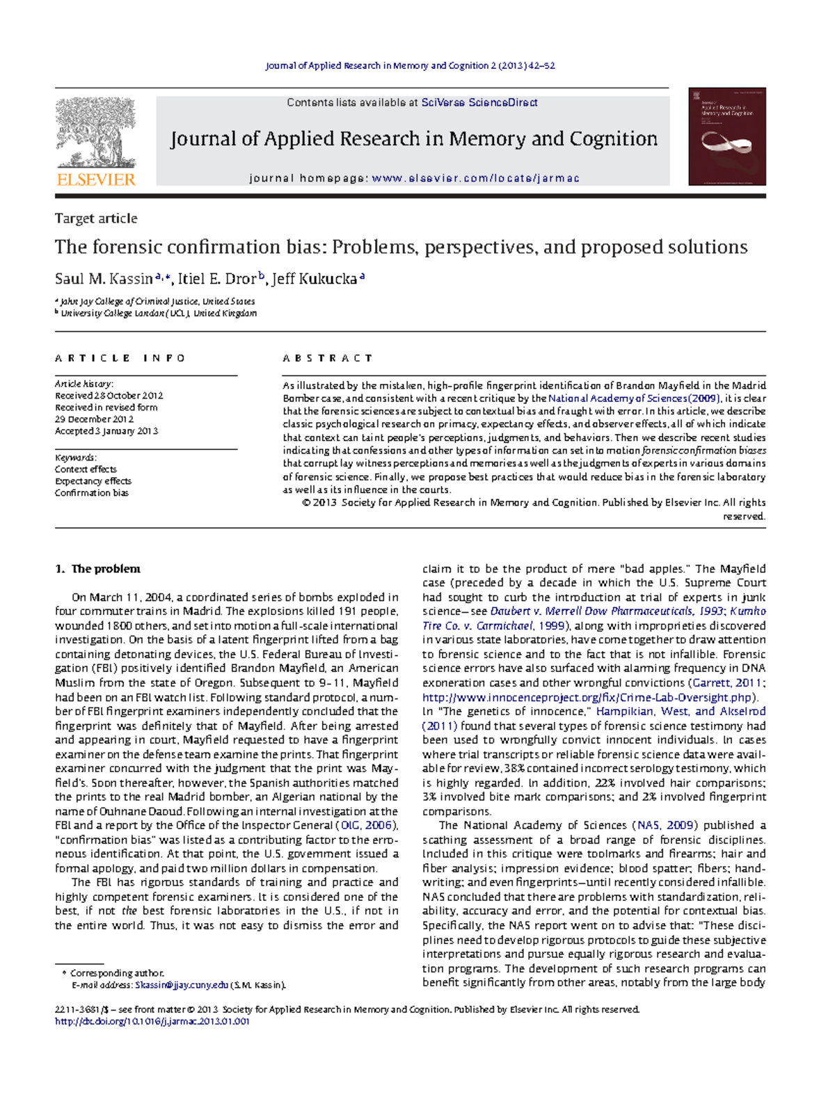 Forensic Confirmation Bias: Issues, Insights, and Solutions in Justice ...