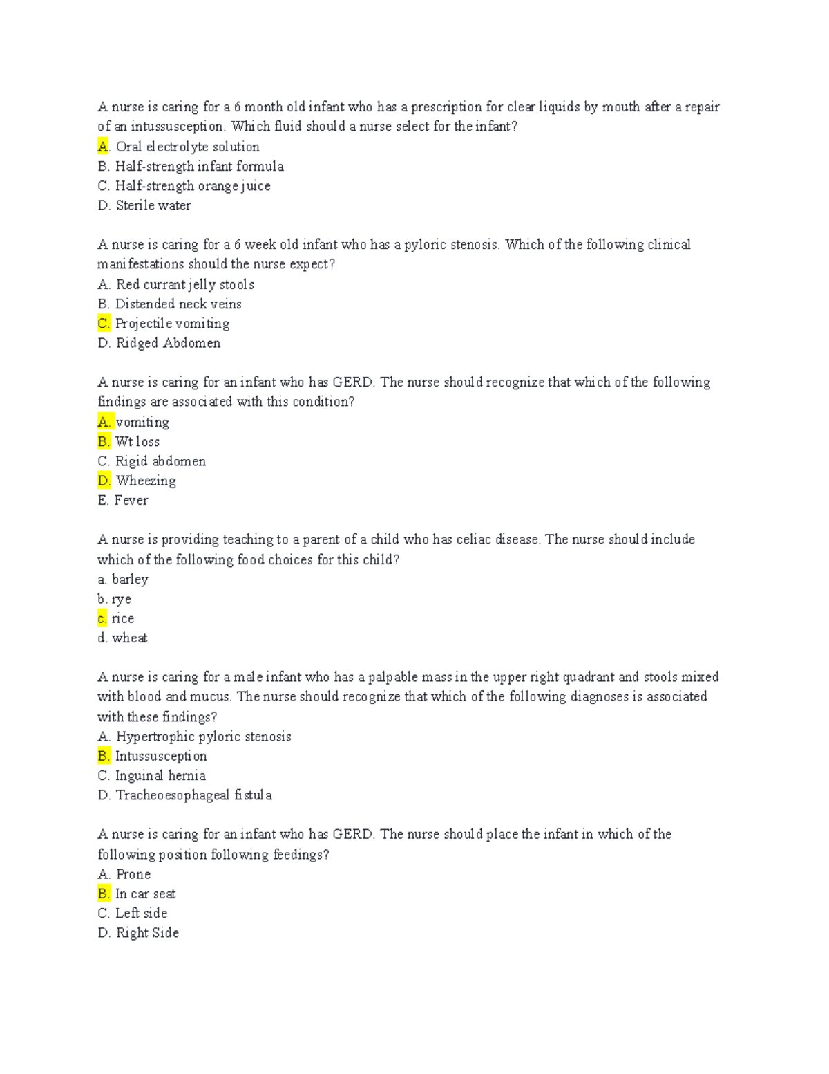 PEDS 302 - Practice Questions for Pediatric Exam #2 Review - Studocu