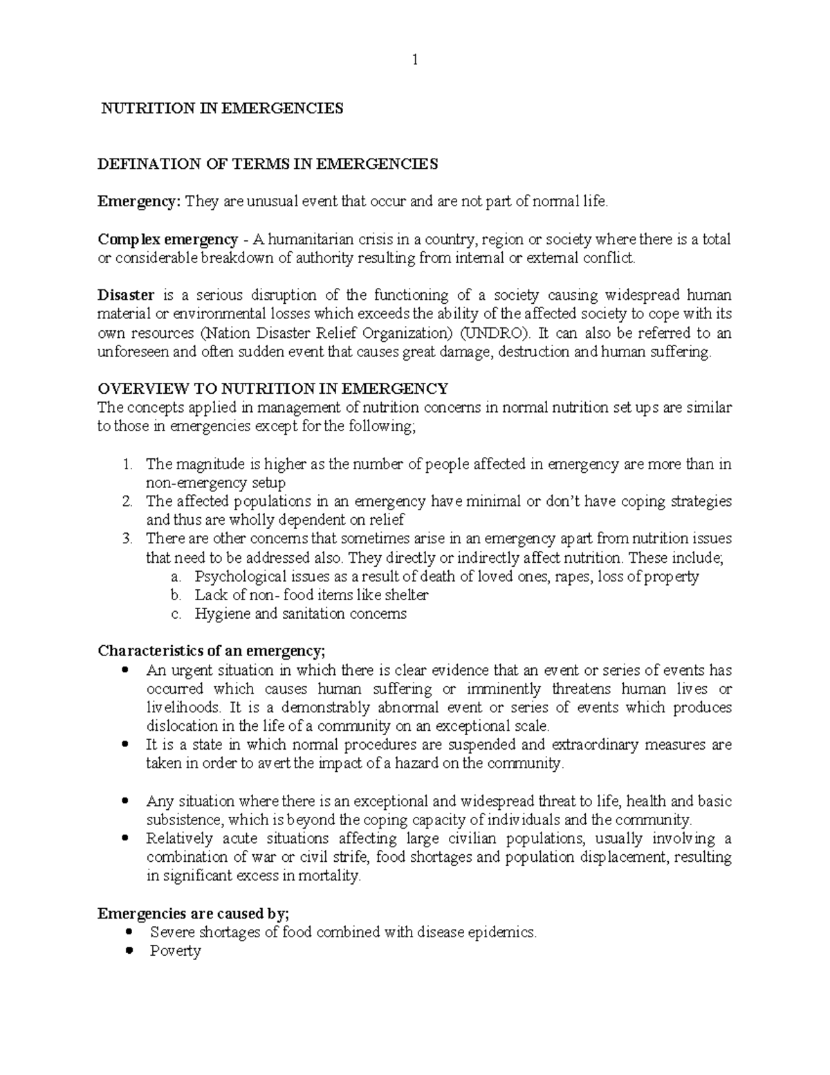 Nutrition in Emergencies: Key Concepts and Definitions - Studocu