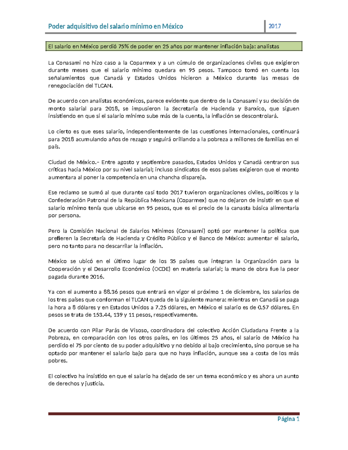 Poder Adquisitivo del Salario Mínimo en México 2017: Análisis Crítico ...