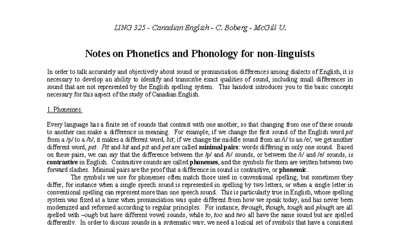 LING 325 Phonetics & Phonology Notes: Canadian English Insights - Studocu