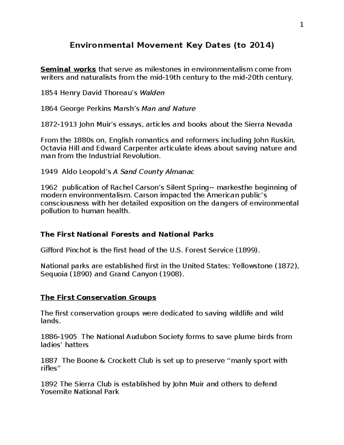 17 - Key Dates in the Environmental Movement (to 2014) - Studocu