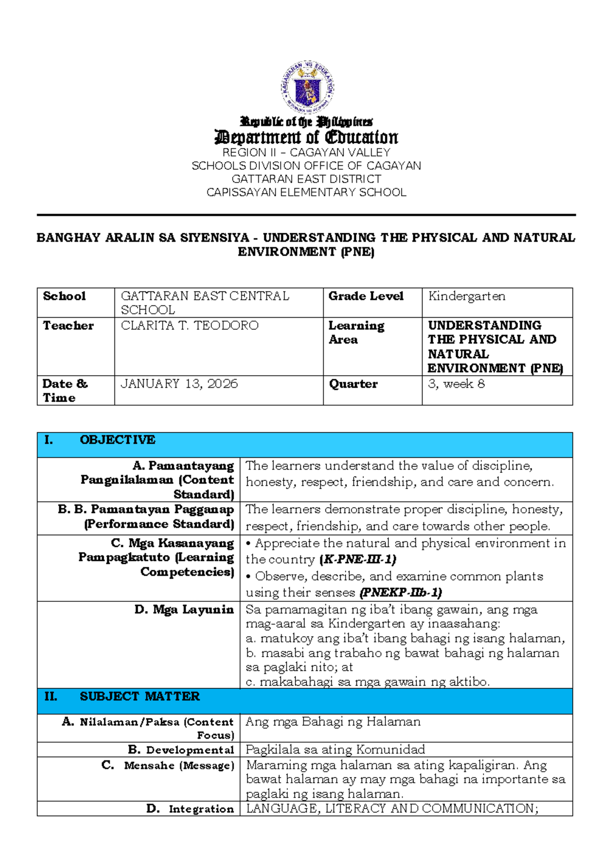 Lesson Plan: Understanding the Physical and Natural Environment (PNE ...
