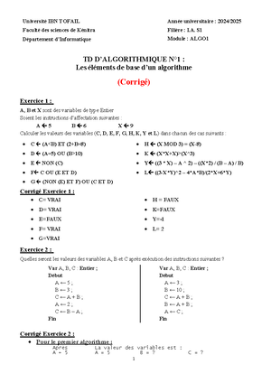 Algorithme 2 - ####### 1 Université Ibn Tofail Faculté des Sciences ...