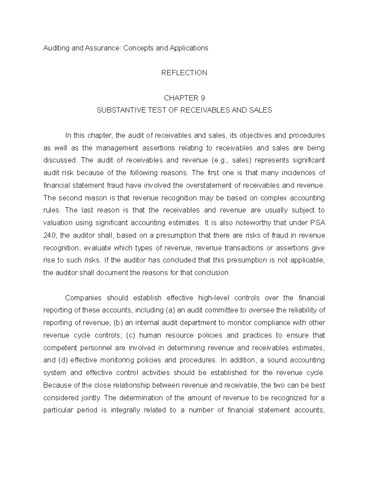 Chapter 9: Substantive Testing of Receivables & Sales (Audit) - Studocu
