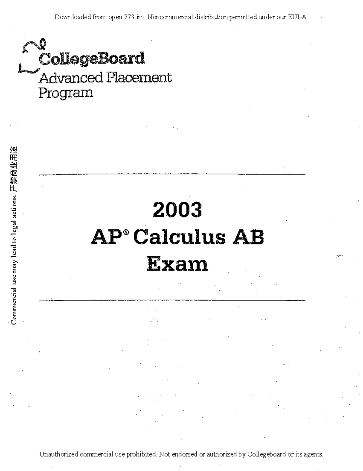 AP Calc AB 2003 - AP Practice Exam - Advanced Placement Program 2003 AP ...