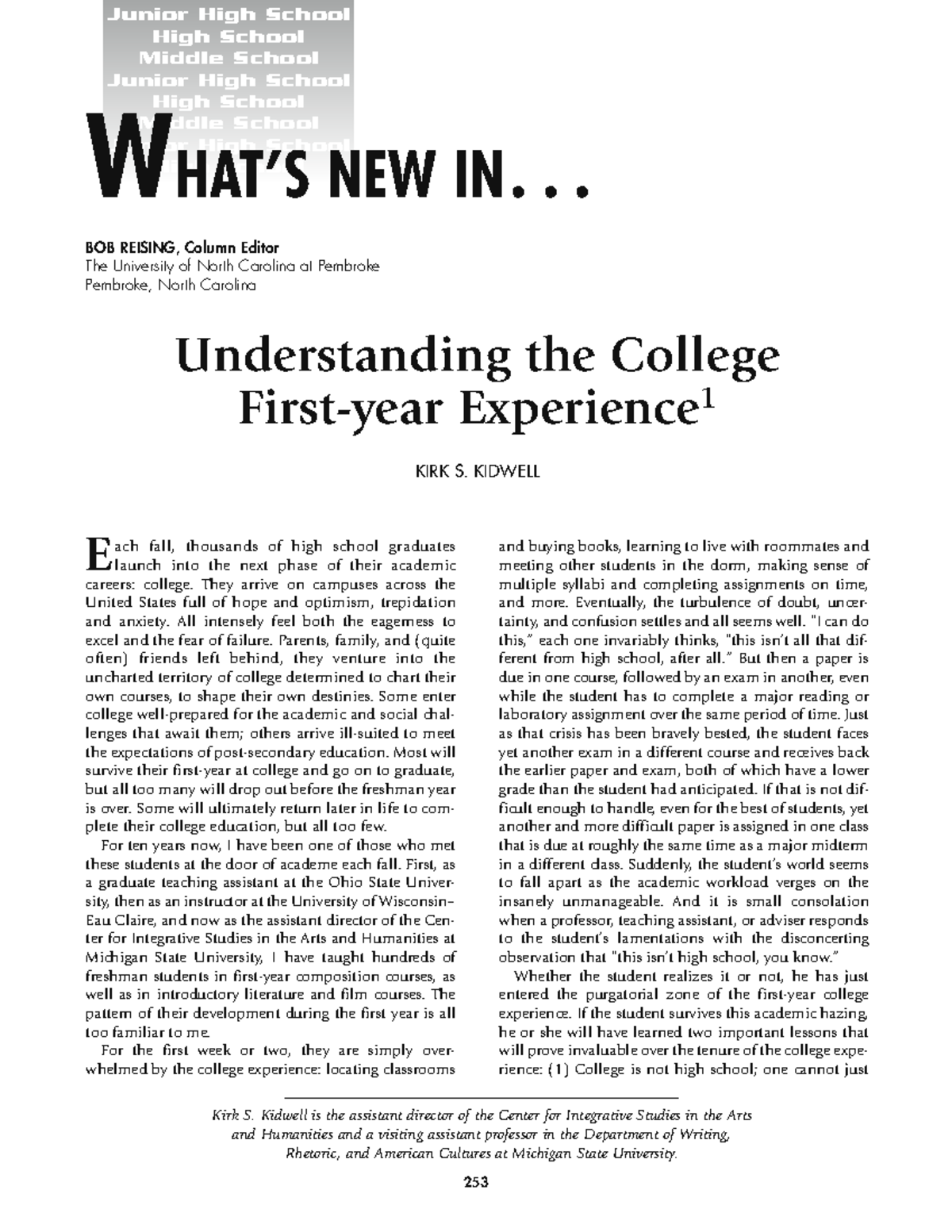 KIDW 101: Insights into the College First-Year Experience - Studocu