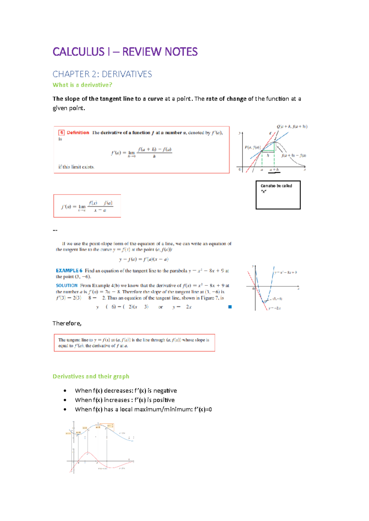 Calculus I review notes - CALCULUS I – REVIEW NOTES CHAPTER 2 ...